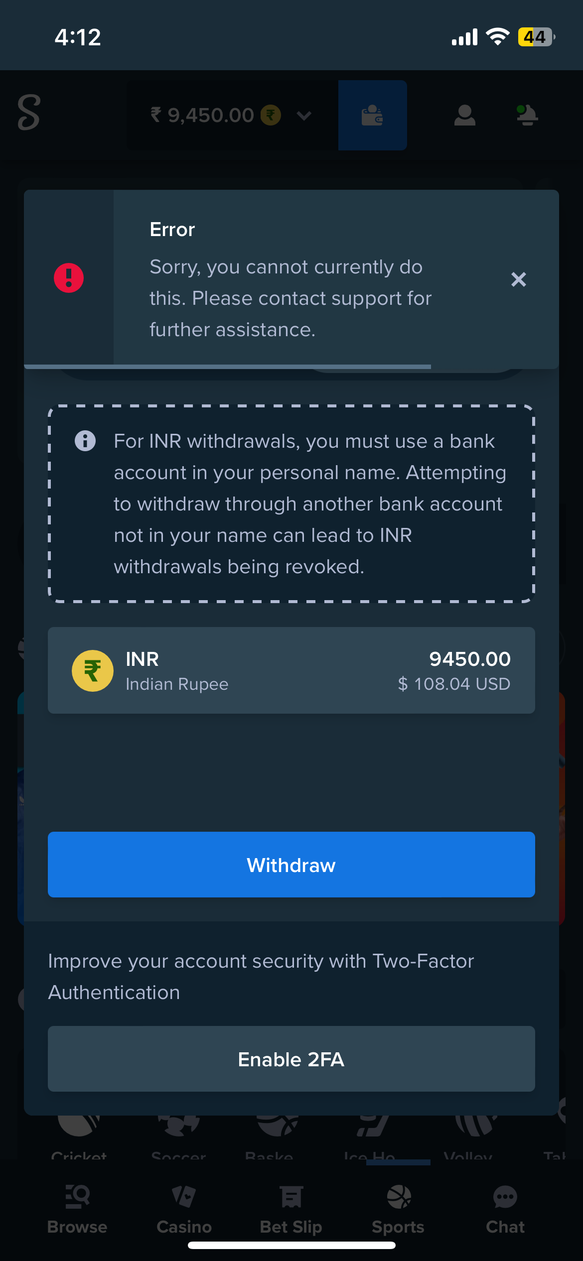 “You Cannot Currently Do This” Error unable to withdraw my funds ...